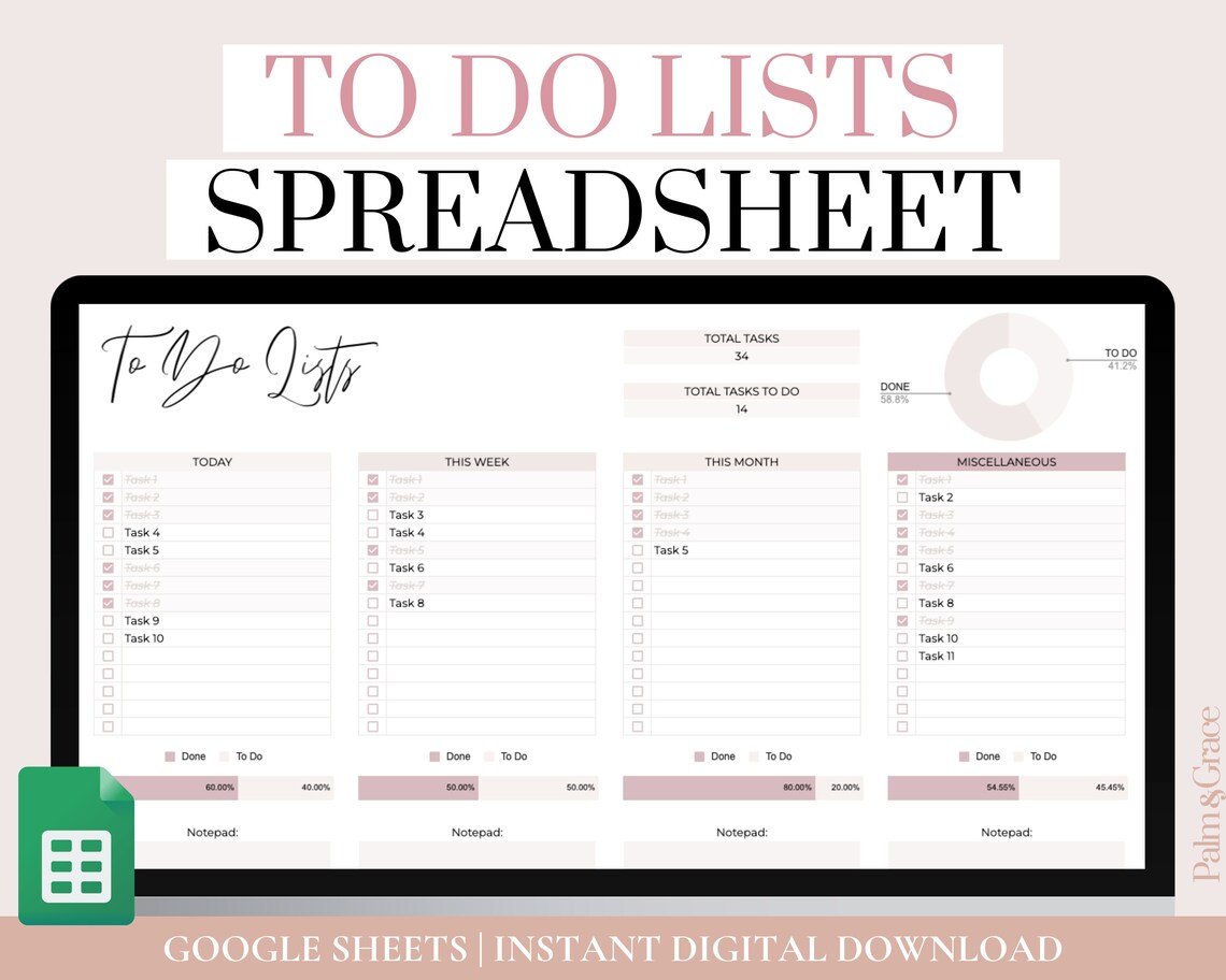 Google Sheets to Do List Template, Minimal to Do List Digital, Neutral ...