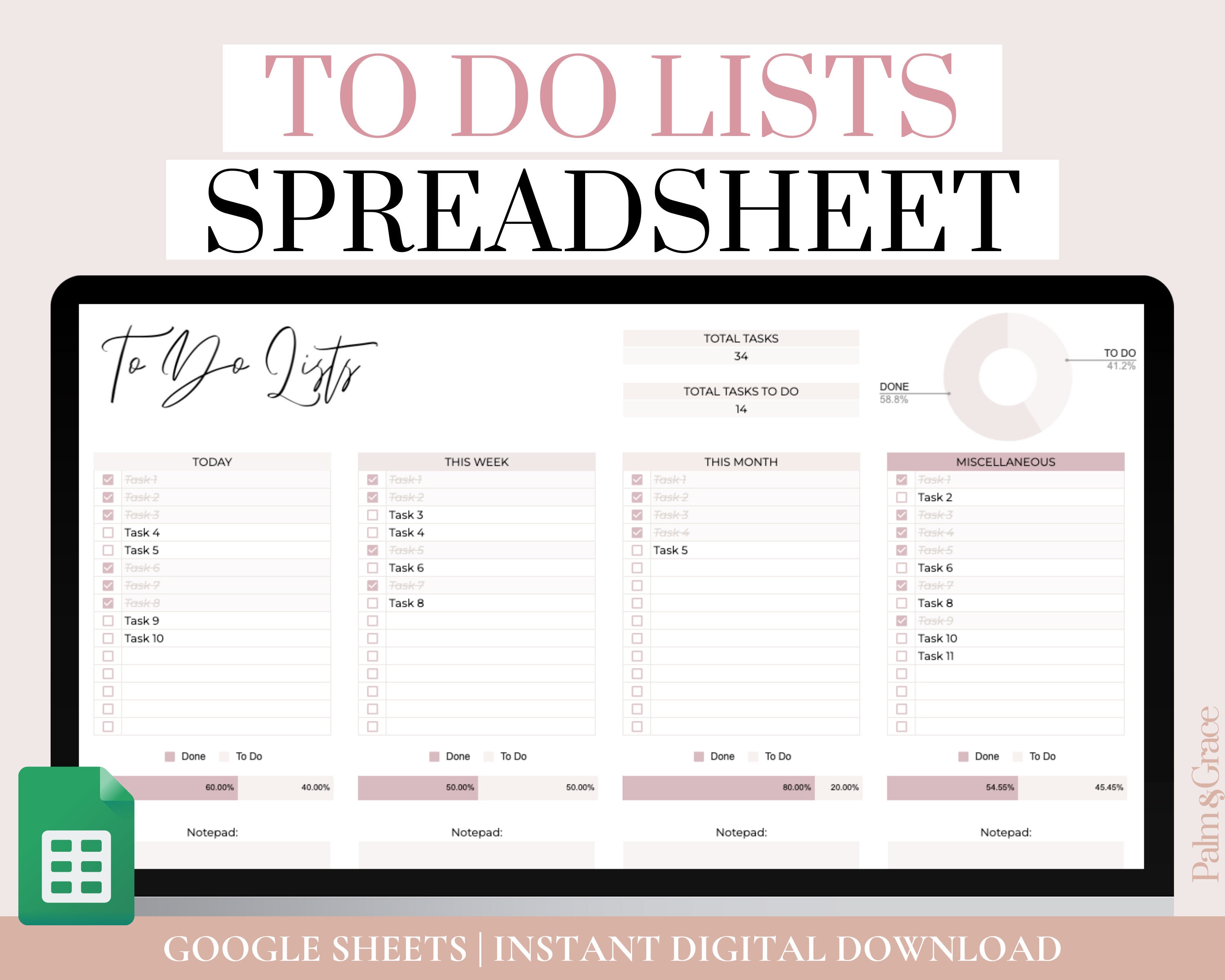 Google Sheets to Do List Template, Minimal to Do List Digital, Neutral ...
