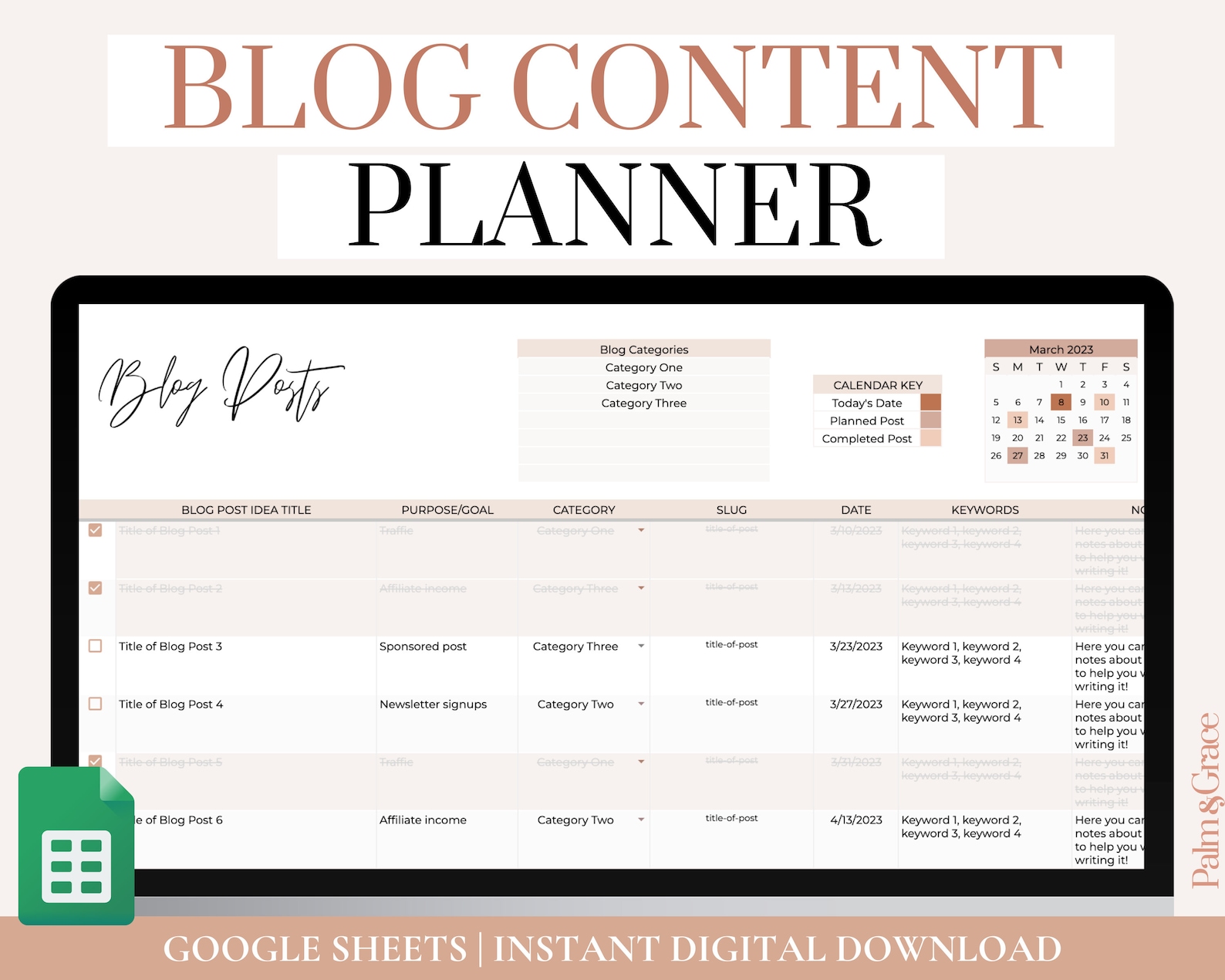 Blog Post Planner Google Sheets, Digital Blog Planner, Easy Blog Post ...
