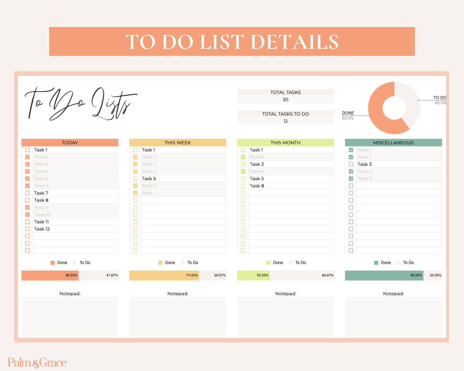 Simple to Do List Google Sheets, Digital to Do List Template ...