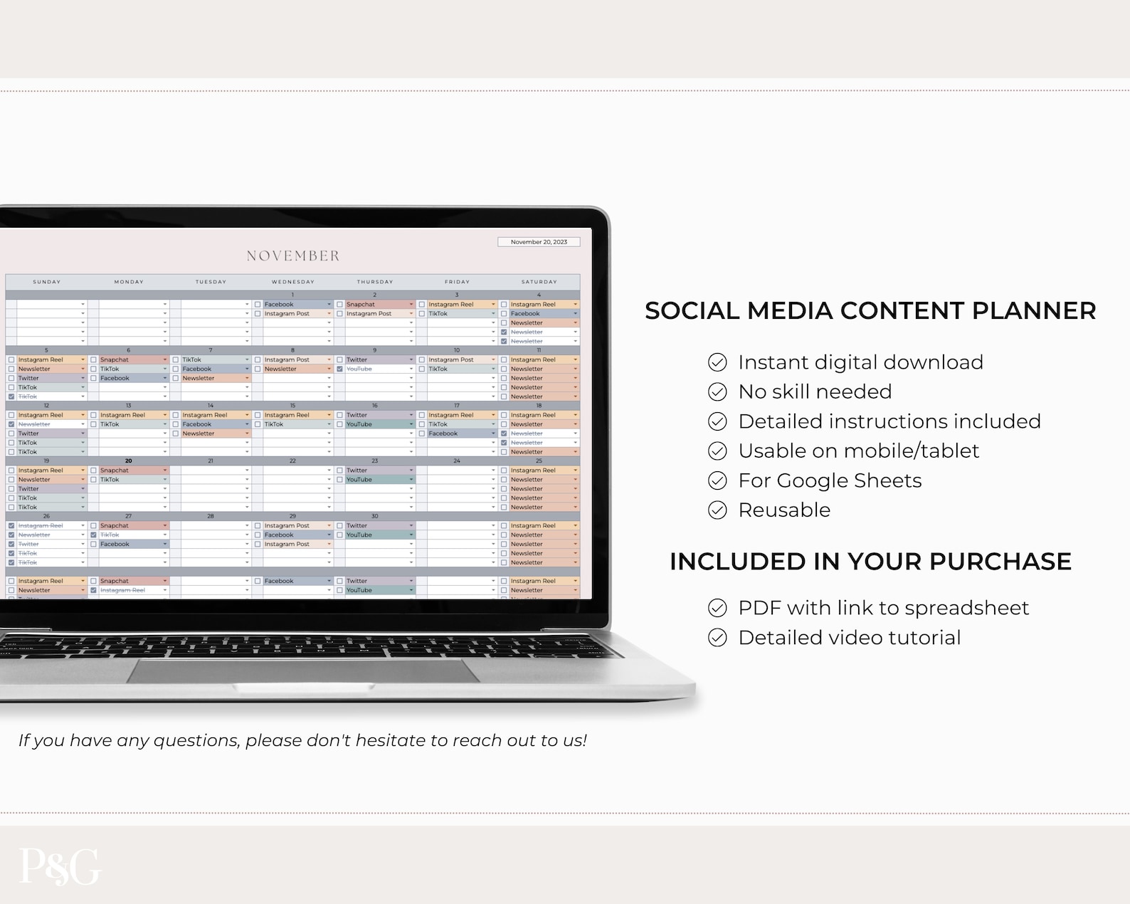 Social Media Content Calendar Google Sheets, Digital Content Planner ...