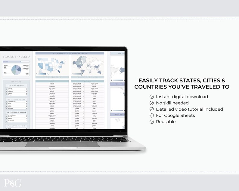 Travel Tracker Spreadsheet, Google Sheets Places Traveled Map, Digital ...