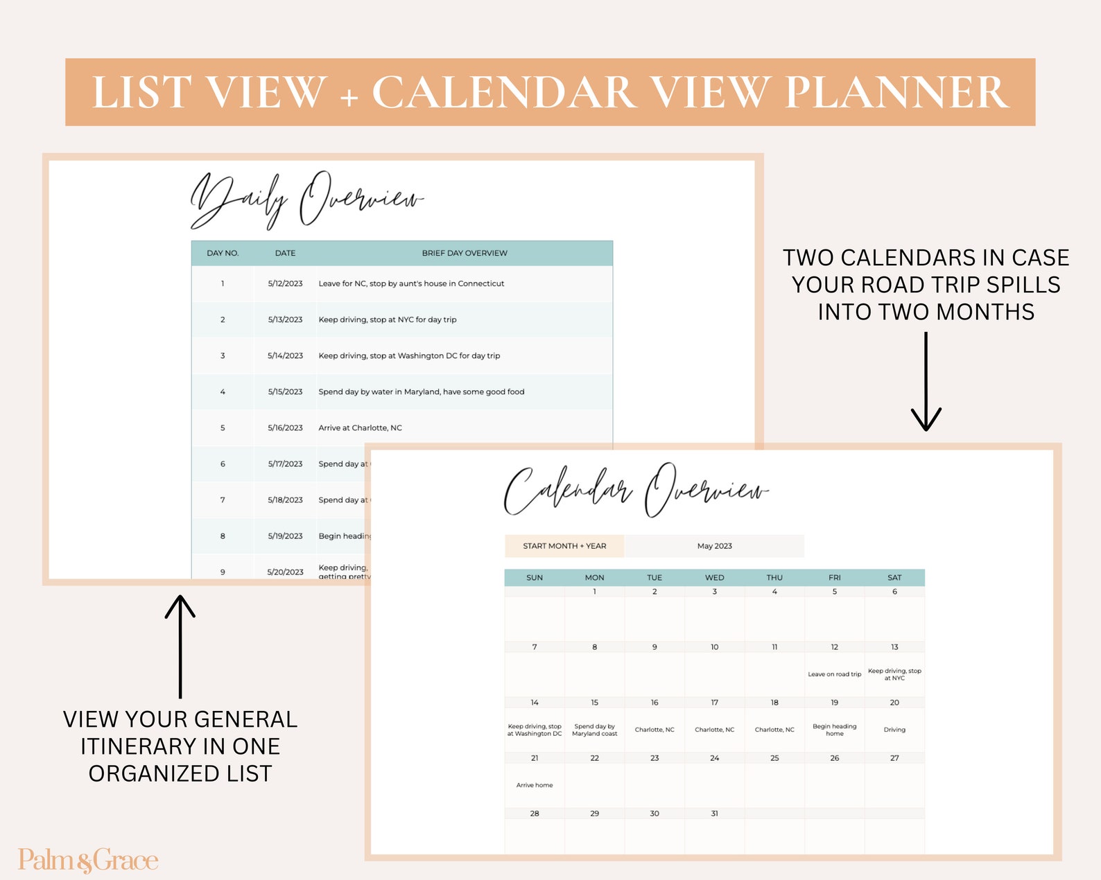Road Trip Planner Spreadsheet, Road Trip Organizer, Digital Travel ...