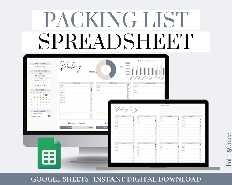 Google Sheets Editable Packing List, Packing Checklist, Travel Packing ...