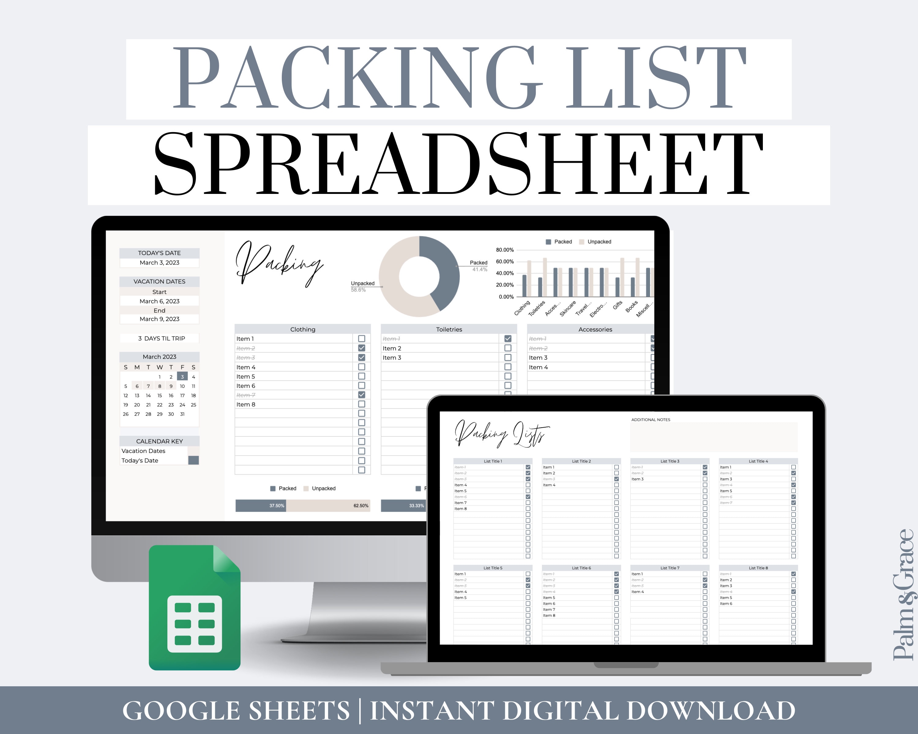 Google Sheets Editable Packing List, Packing Checklist, Travel Packing ...