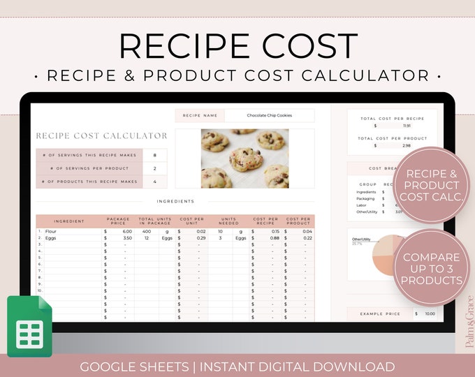 Recipe Cost Calculator, Spreadsheet Template for MS Excel, Recipe ...