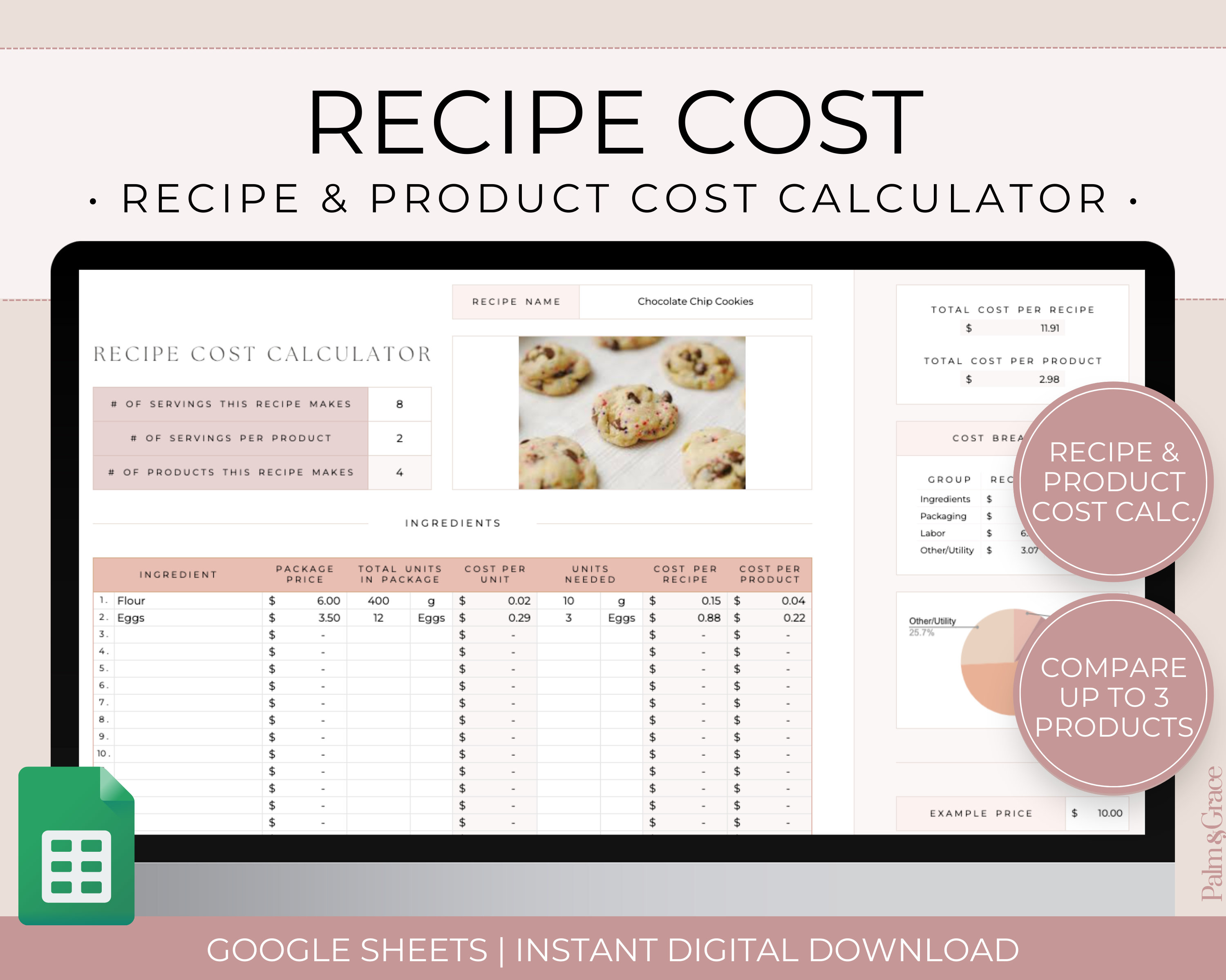 Recipe Cost Calculator Google Sheets, Order Profit Calculator, Pricing ...
