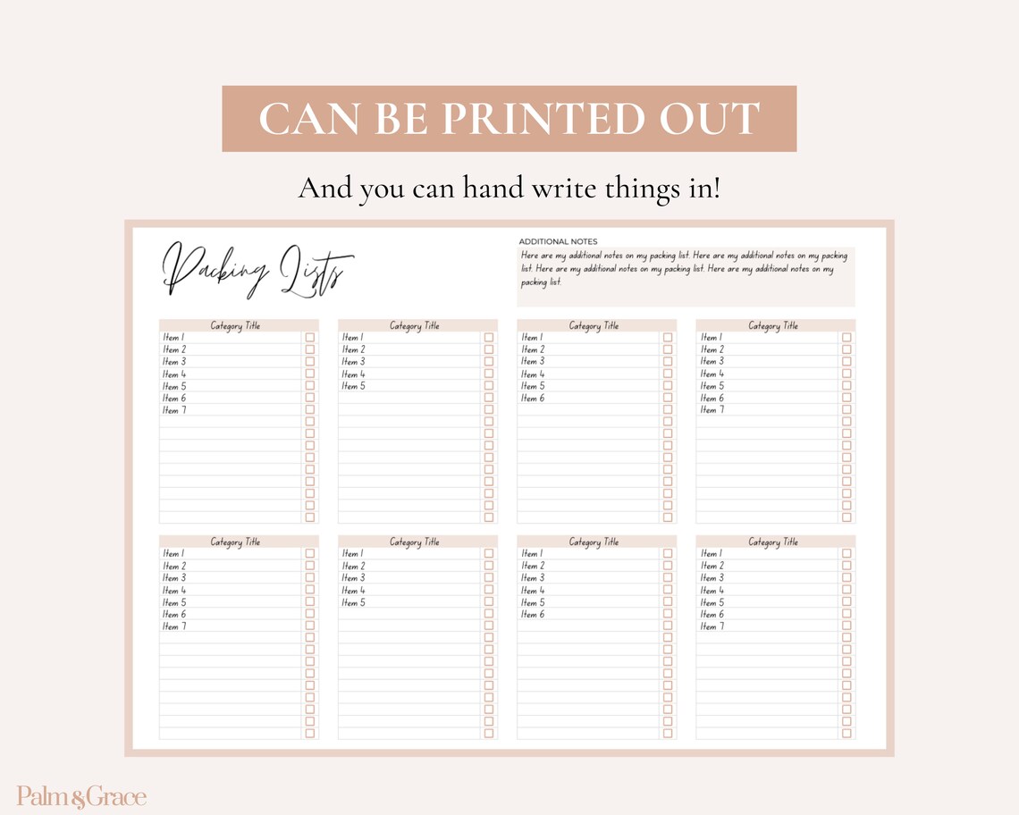 Editable Packing List PRINTABLE Spreadsheet, Packing List Spreadsheet ...