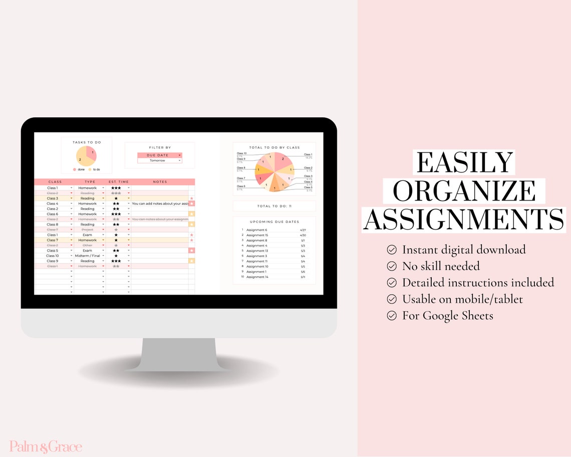 Google Sheets Assignment Tracker Spreadsheet, Digital Assignment ...
