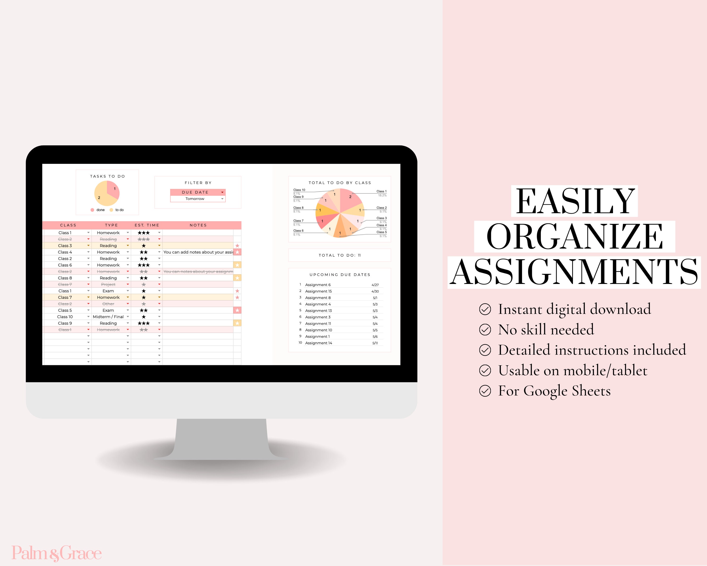 Google Sheets Assignment Tracker Spreadsheet, Digital Assignment ...