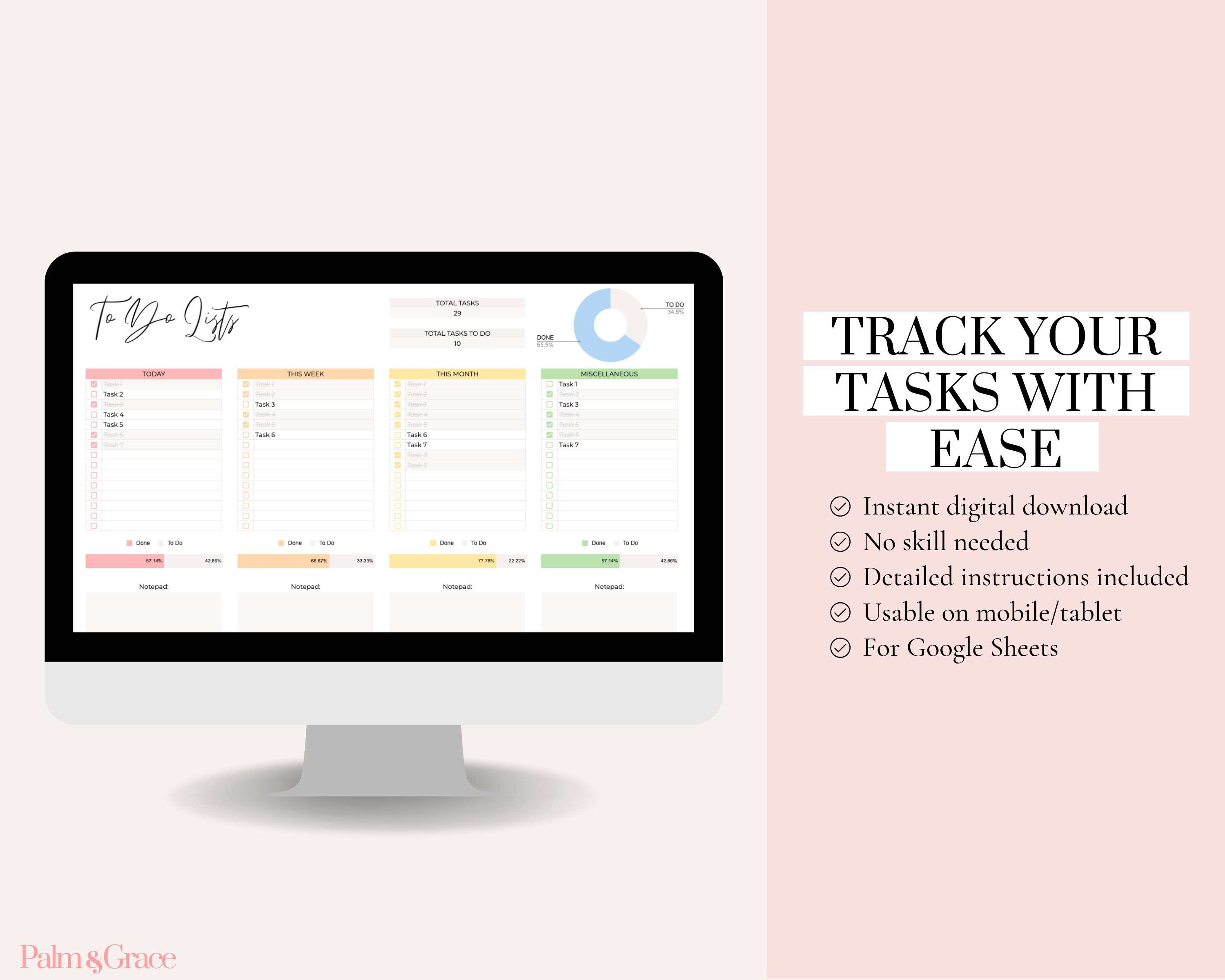 Digital to Do List Google Sheets, to Do List Spreadsheet Template, Task Tracker Google Sheets ...