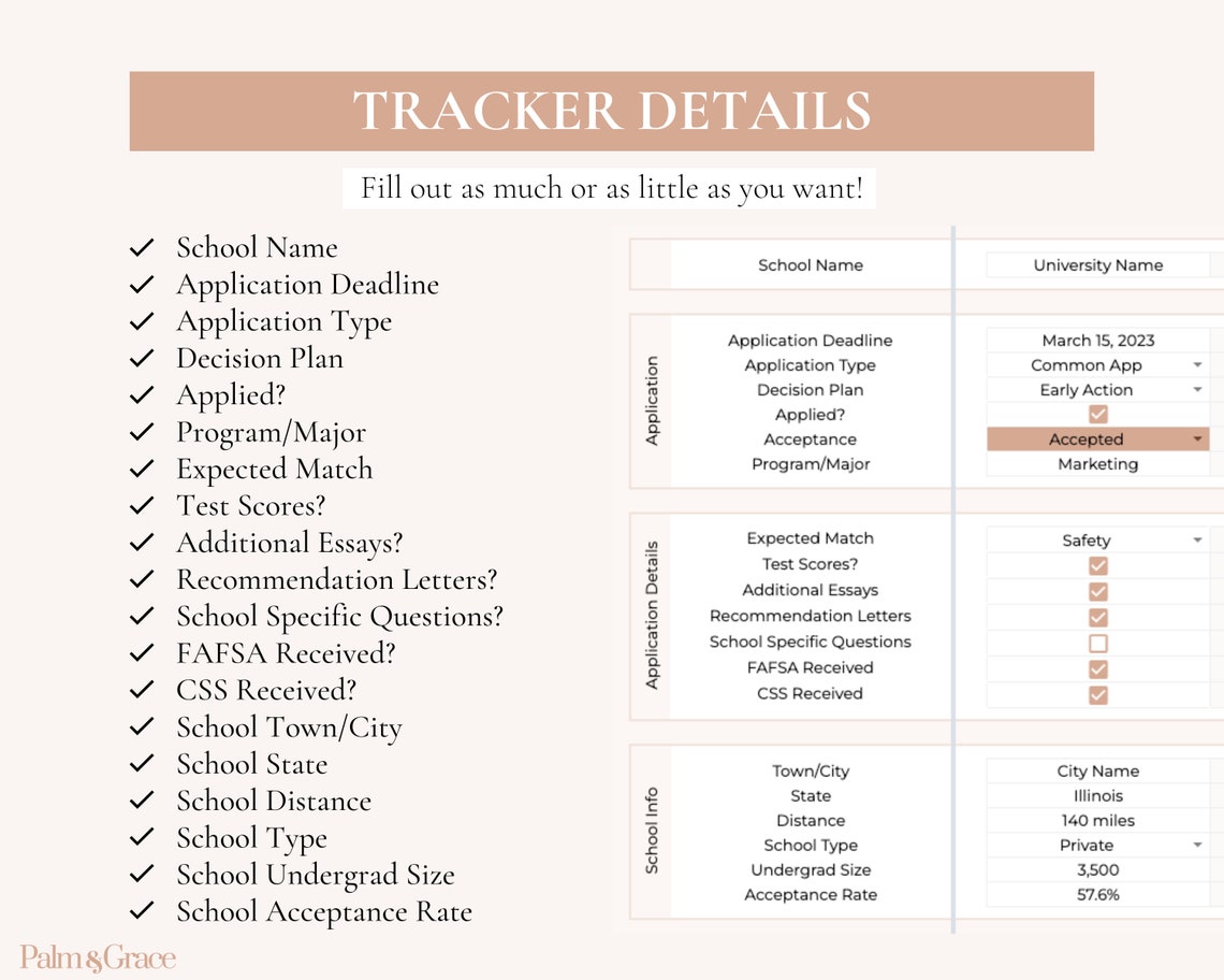 Google Sheets College Application Tracker, College Application Planner ...