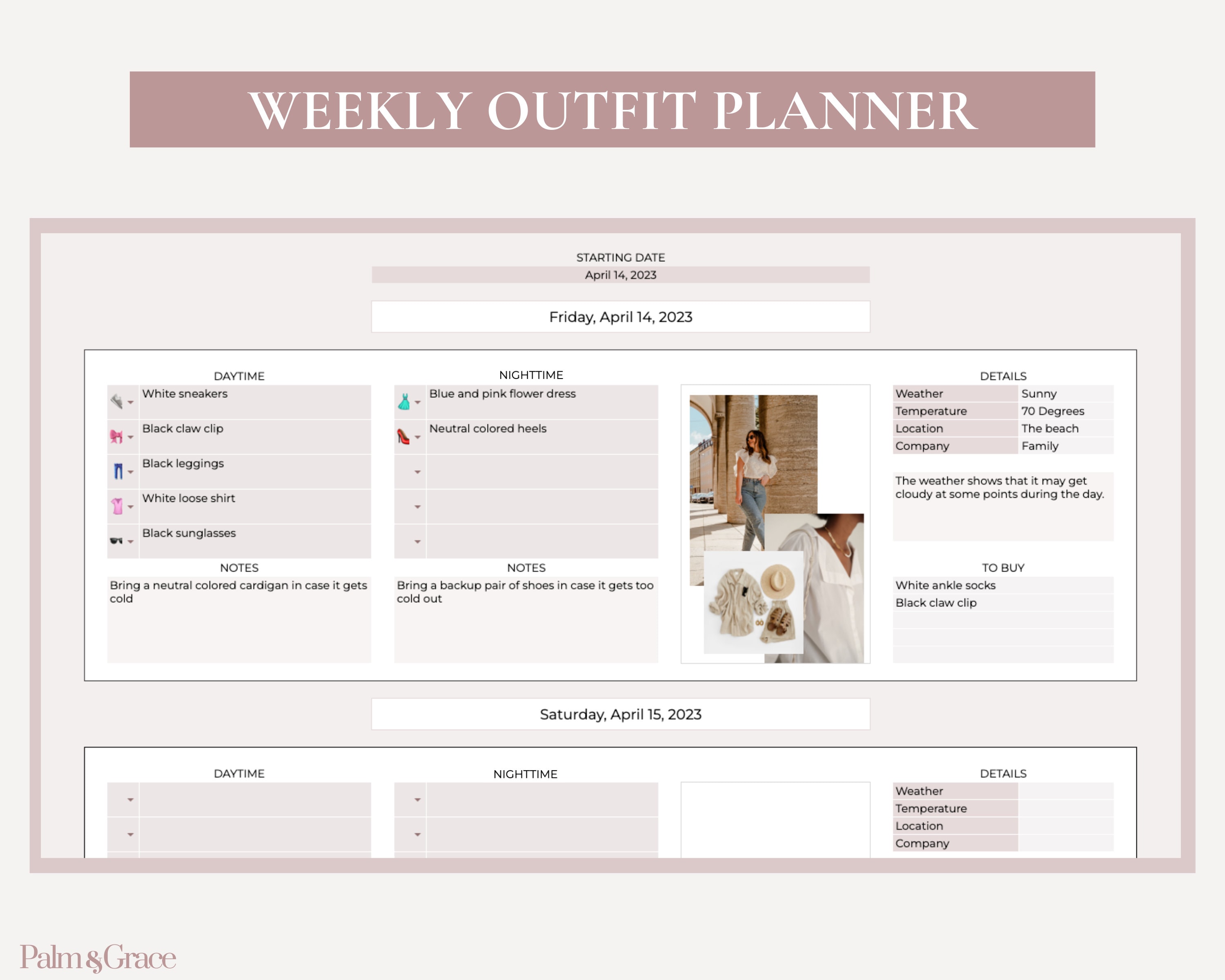 Google Sheets Outfit Planner for Travel, Digital Outfit Planning ...