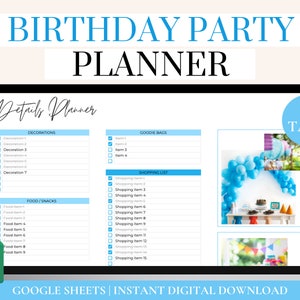 Digital Party Planning Spreadsheet, Google Sheets Birthday Party ...
