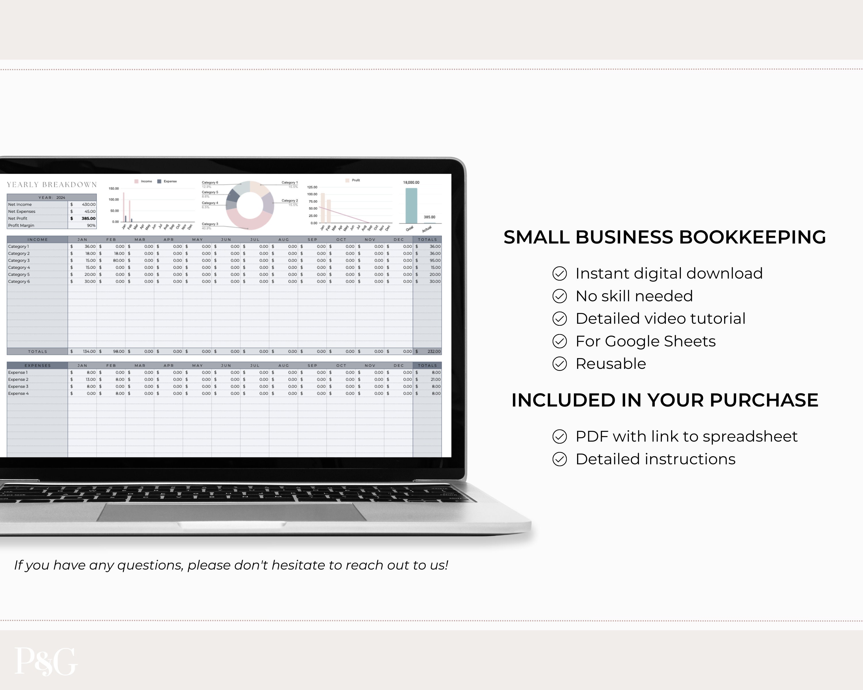 Small Business Bookkeeping Spreadsheet, Income and Expense Tracker ...
