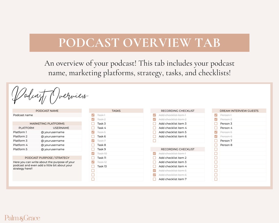 Podcast Planner Template Google Sheets, Digital Content Planner and ...