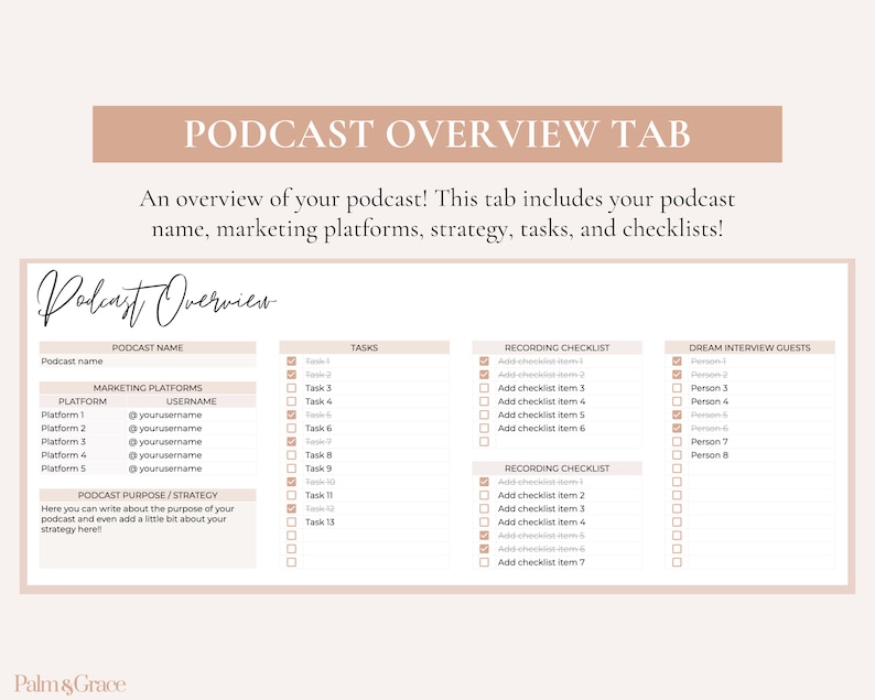 Podcast Planner Template Google Sheets Digital Content - Etsy