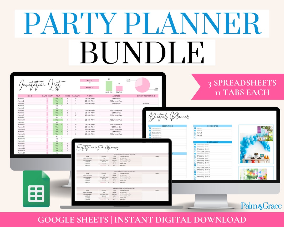 Digital Party Planner BUNDLE, Birthday Party Planning Spreadsheets ...