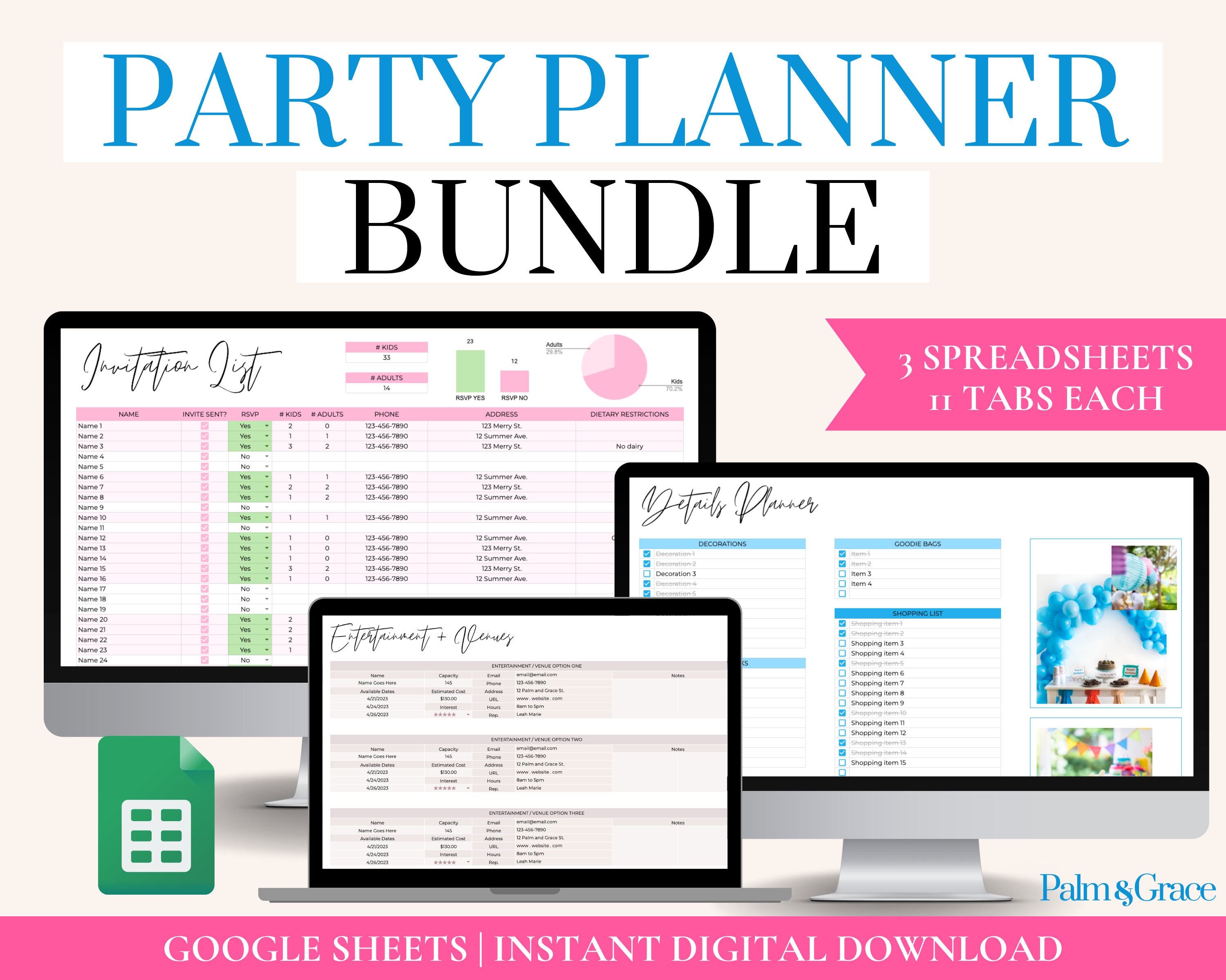 Digital Party Planner BUNDLE, Birthday Party Planning Spreadsheets ...