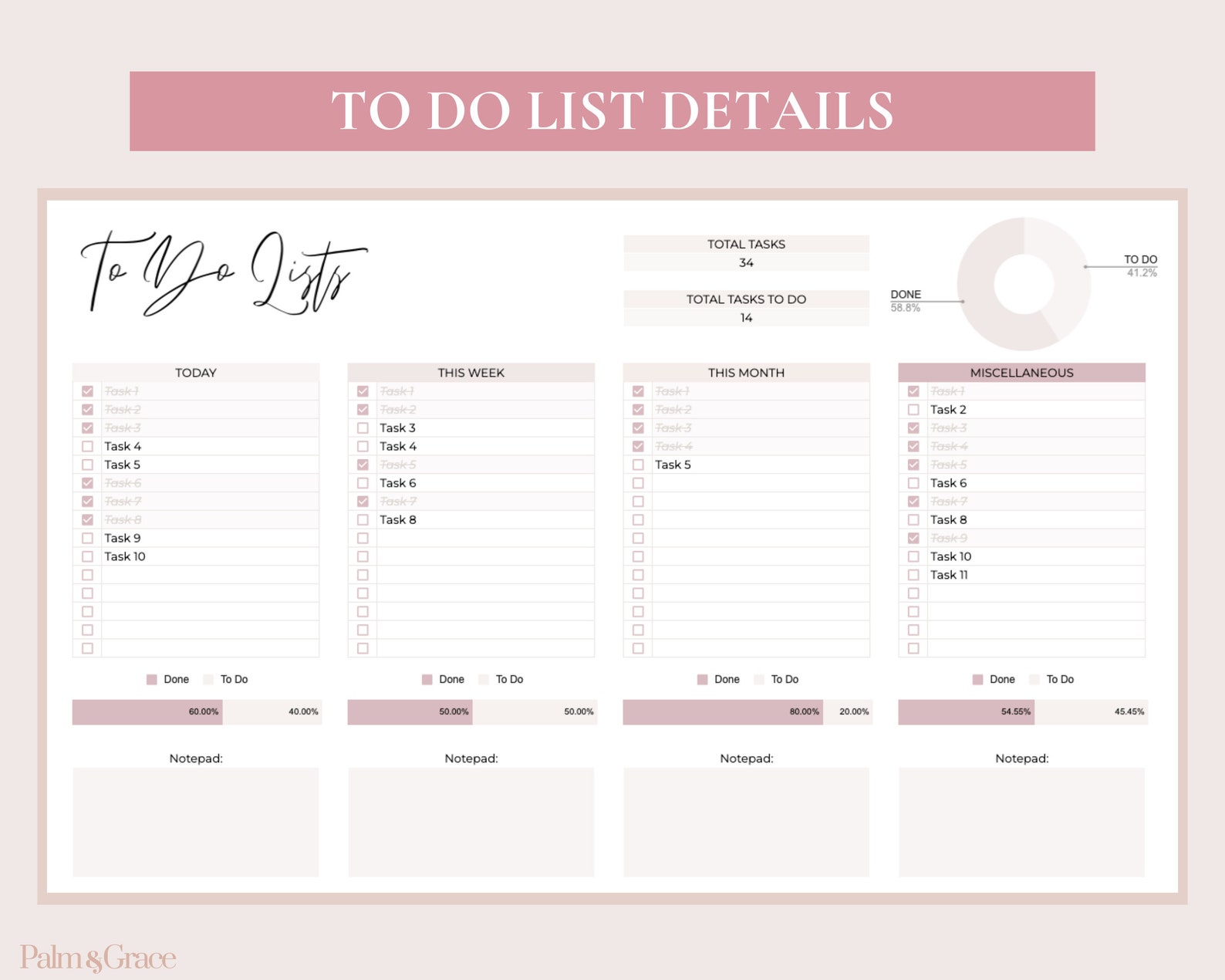 Google Sheets to Do List Template, Minimal to Do List Digital, Neutral ...