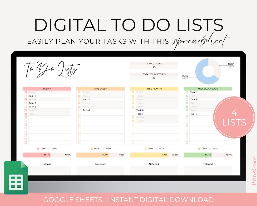 Digital to Do List Google Sheets, to Do List Spreadsheet Template, Task ...
