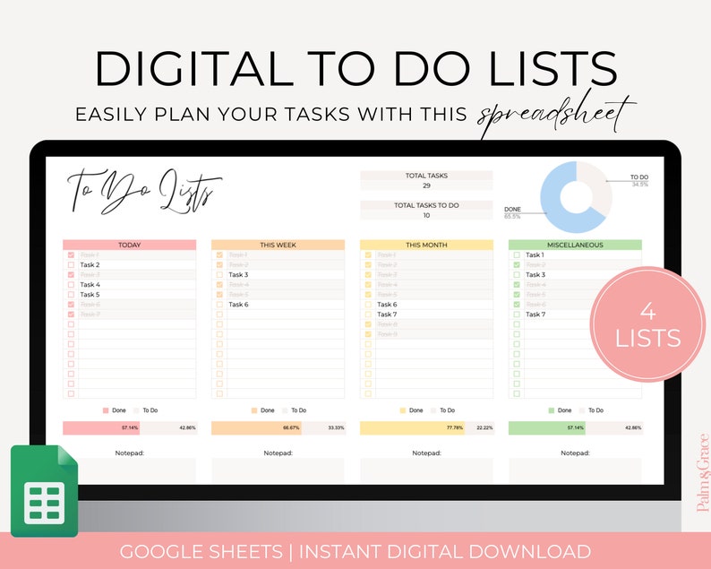 Digital to Do List Google Sheets, to Do List Spreadsheet Template, Task Tracker Google Sheets ...