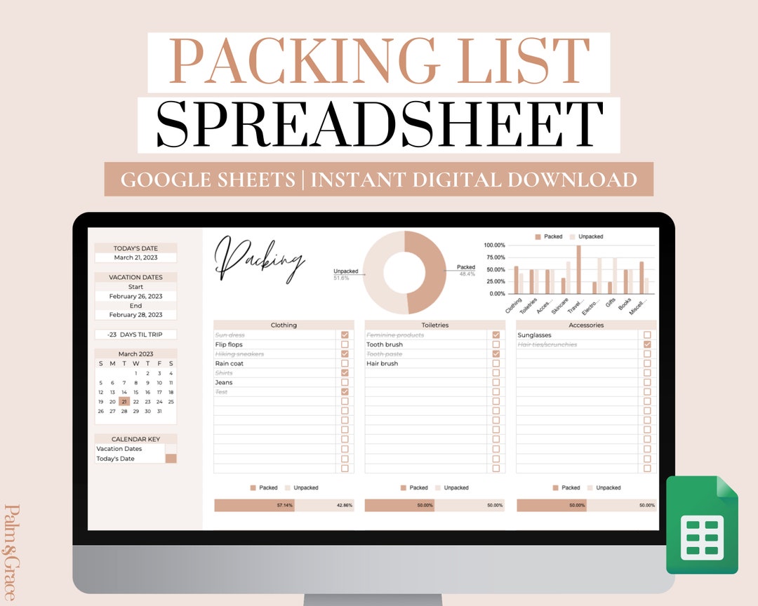 Google Sheets Packing List Template Editable Packing List - Etsy