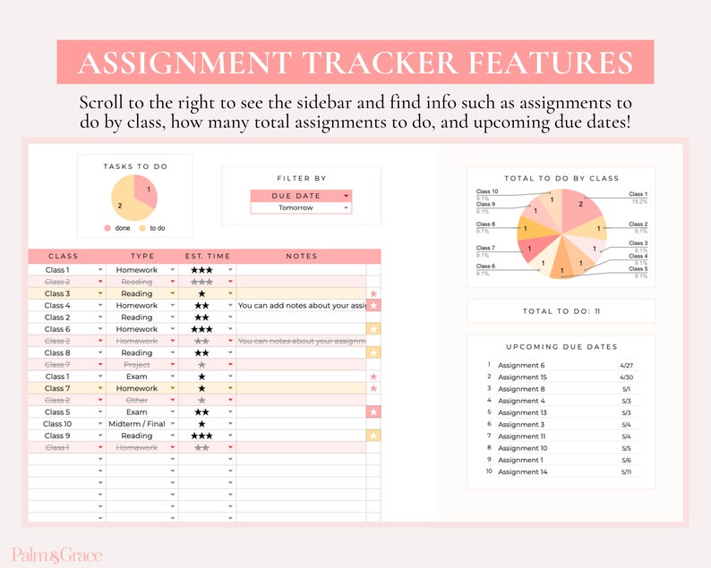 Google Sheets Assignment Tracker Spreadsheet, Digital Assignment ...