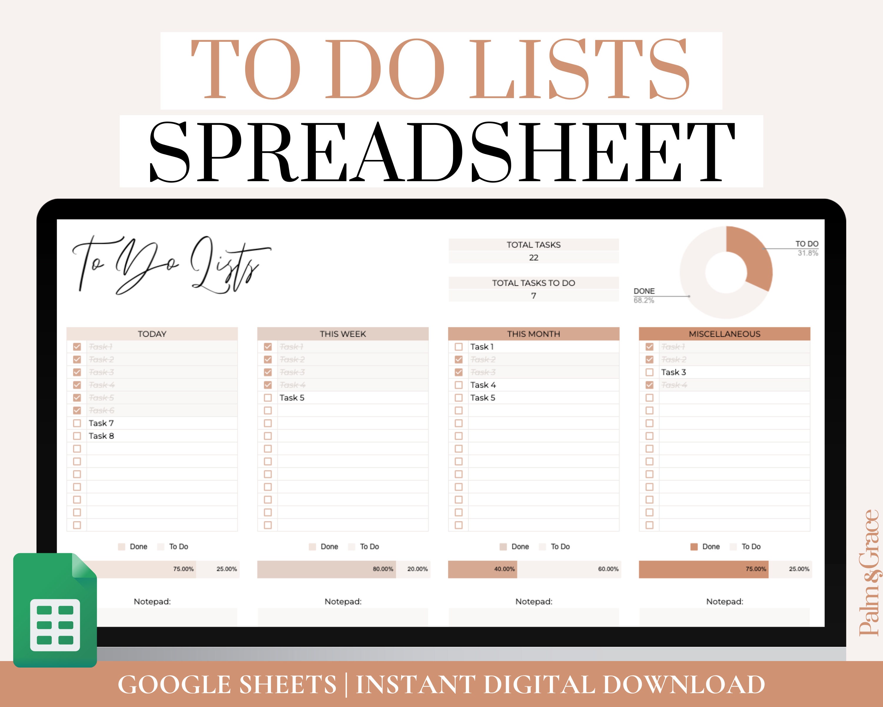 Digital to Do List Template, Editable to Do List Google Sheets, Task Tracking Spreadsheet ...
