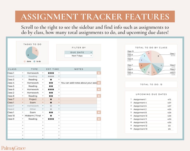 Assignment Tracker Spreadsheet Google Sheets Assignment - Etsy