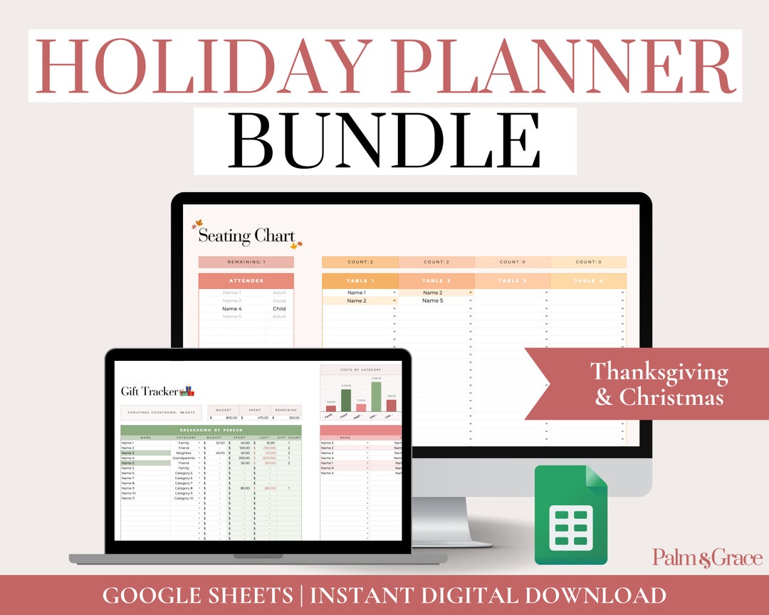 Holiday Planner BUNDLE, Digital Holiday Planner Spreadsheets, Christmas ...