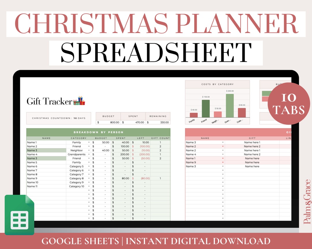 Christmas Planner Spreadsheet, Digital Holiday Planner Template ...