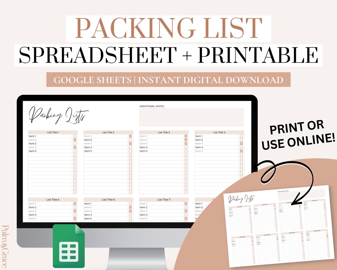 Editable Packing List PRINTABLE Spreadsheet, Packing List Spreadsheet ...
