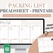 Editable Packing List PRINTABLE Spreadsheet, Packing List Spreadsheet ...