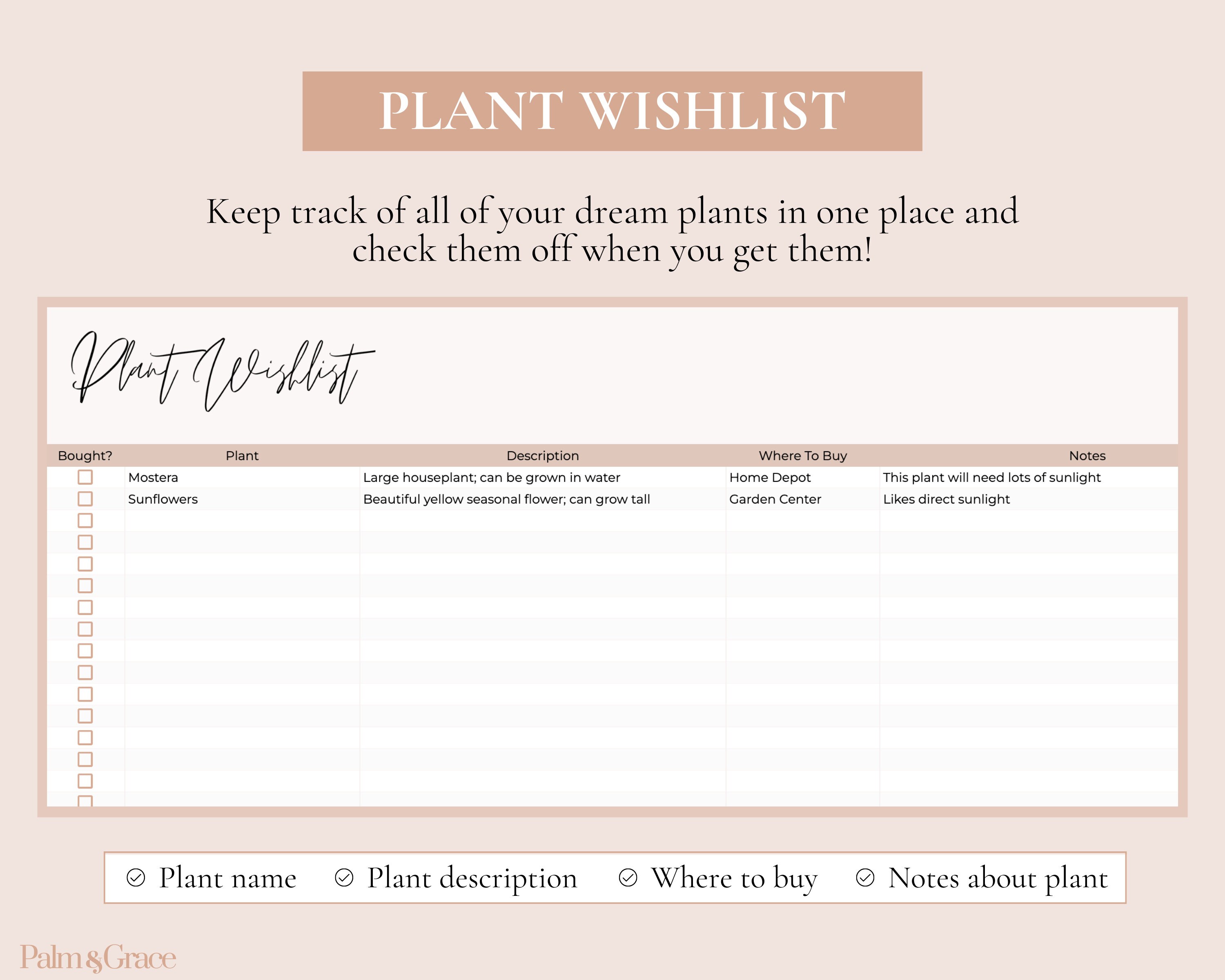 Plant Tracker Google Sheet, Digital Plant Care Planner, Online ...