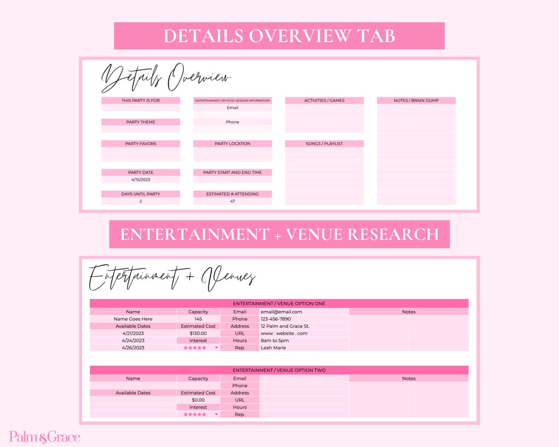 Birthday Party Planner Google Sheets, Digital Party Plan, Birthday ...