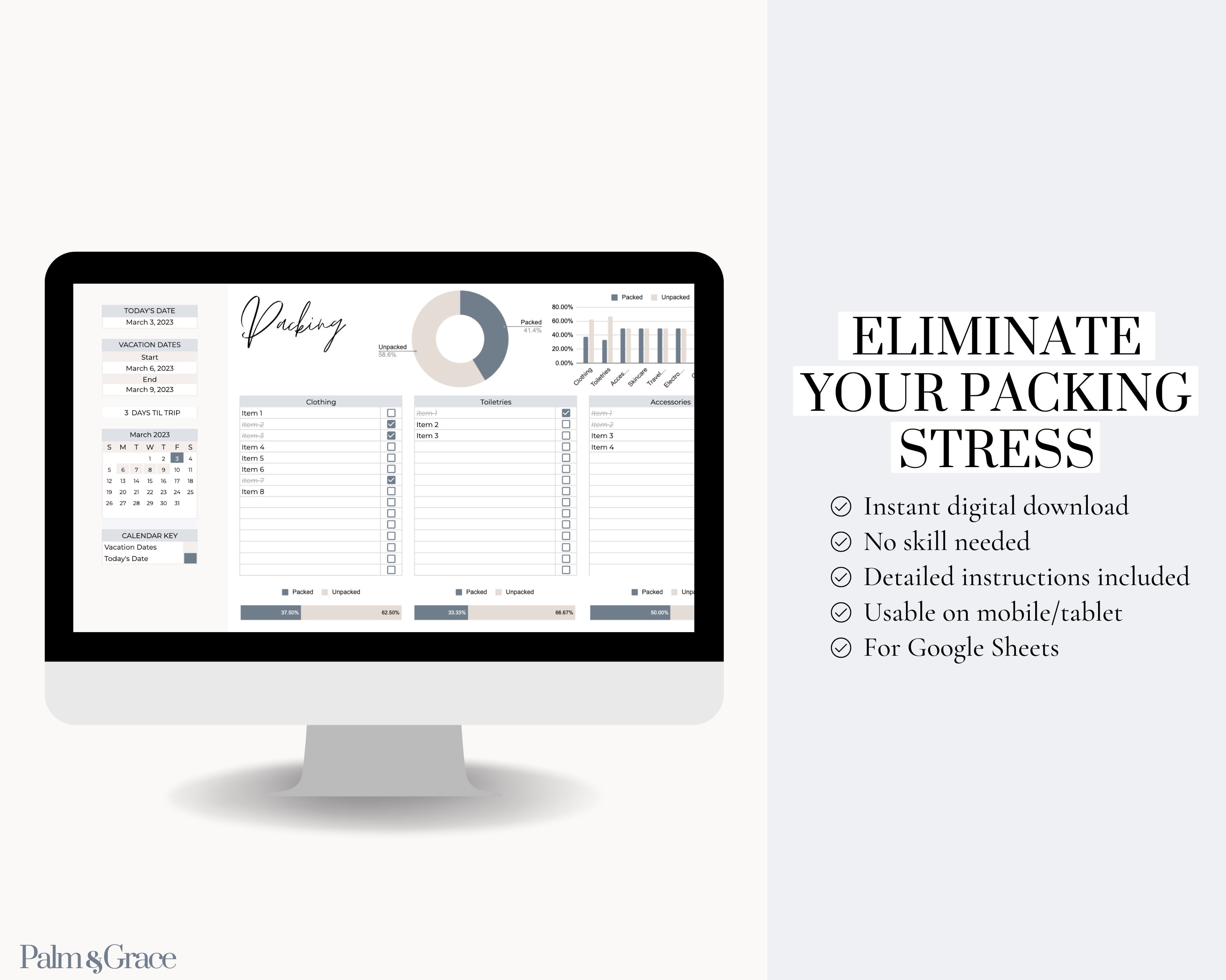 Google Sheets Editable Packing List, Packing Checklist, Travel Packing ...