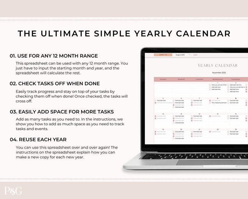 Google Sheets Calendar Template, Editable Calendar Spreadsheet, Task ...
