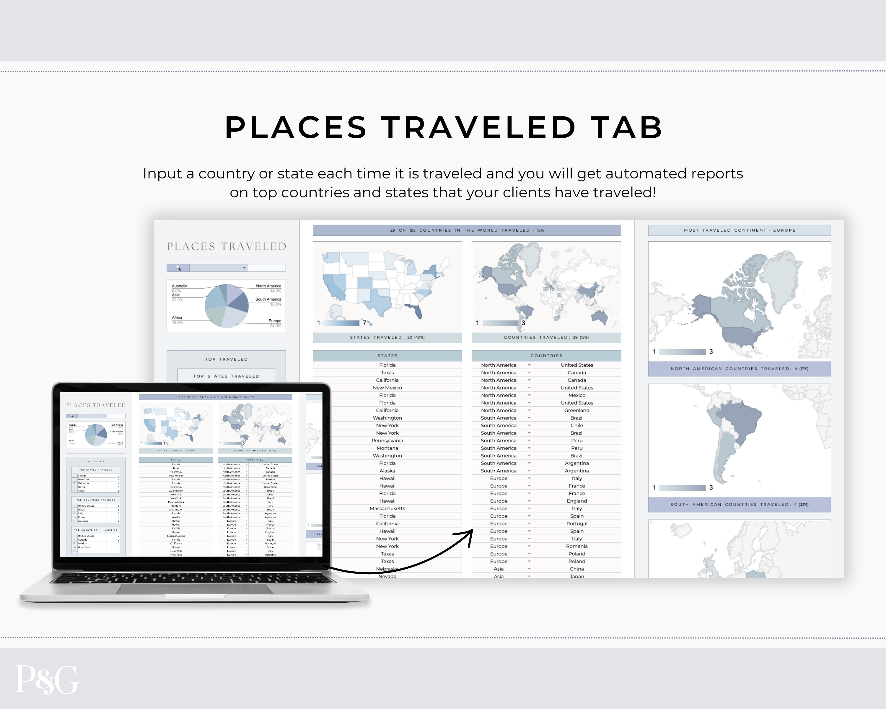 Travel Tracker Spreadsheet, Google Sheets Places Traveled Map, Digital ...