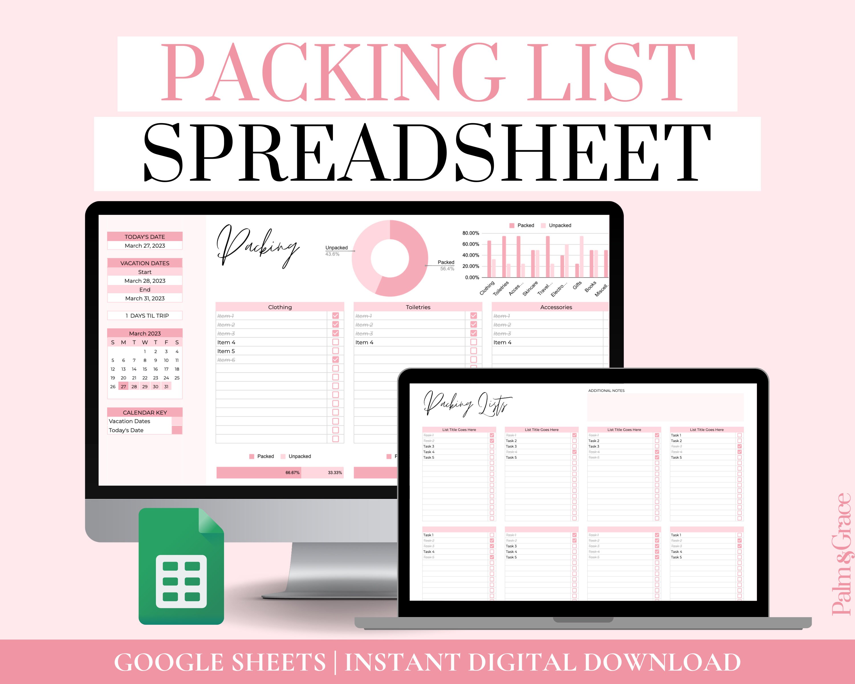 Packing List Spreadsheet Template, Editable Packing Checklist, Google ...