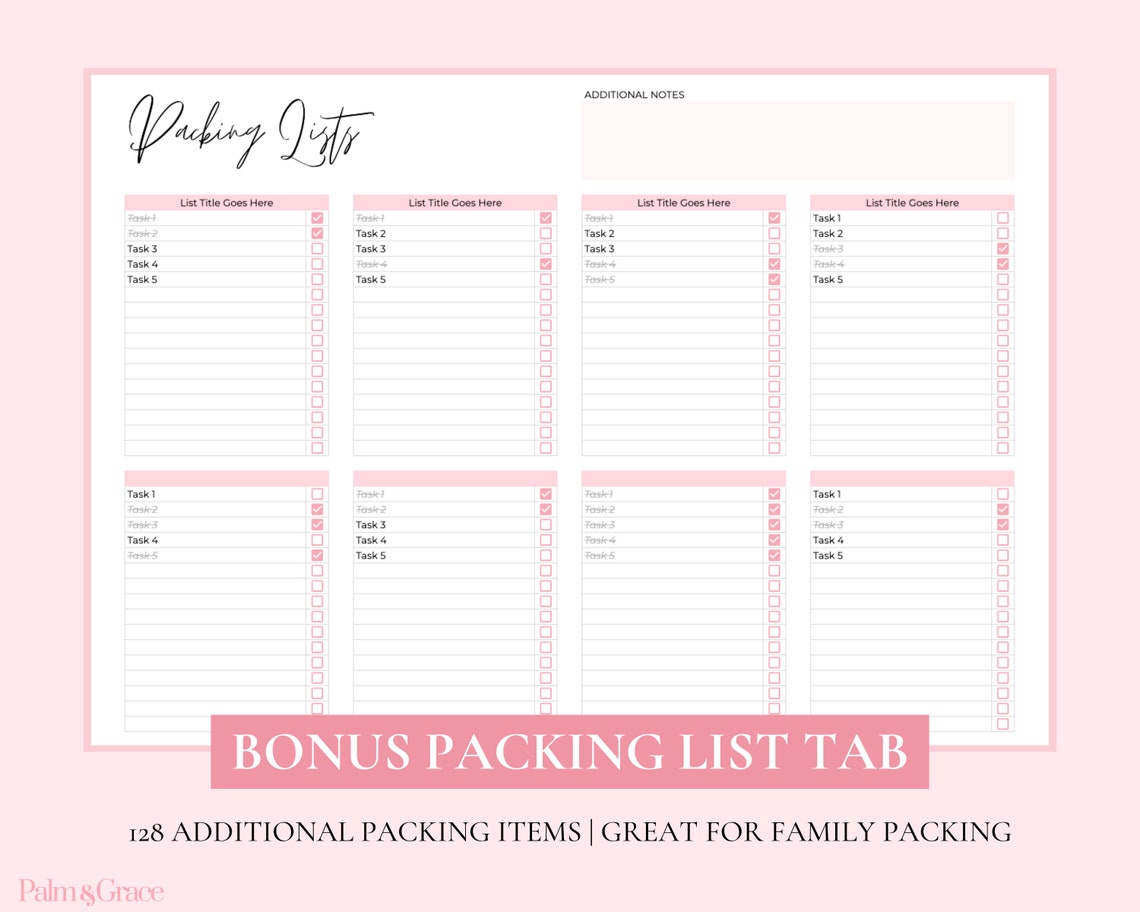 Packing List Spreadsheet Template Editable Packing Checklist - Etsy