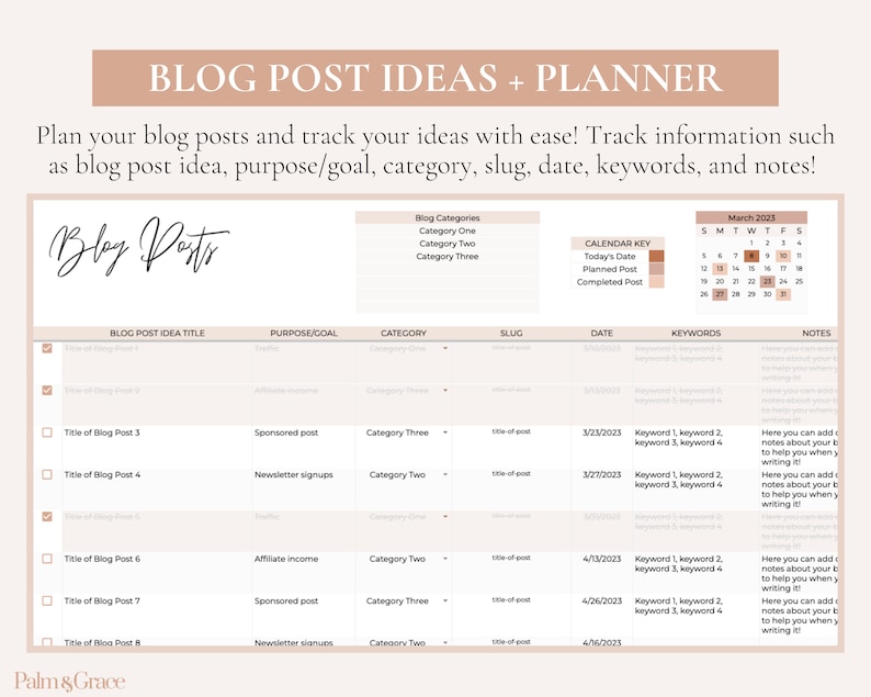 Blog Post Planner Google Sheets, Digital Blog Planner, Easy Blog Post ...
