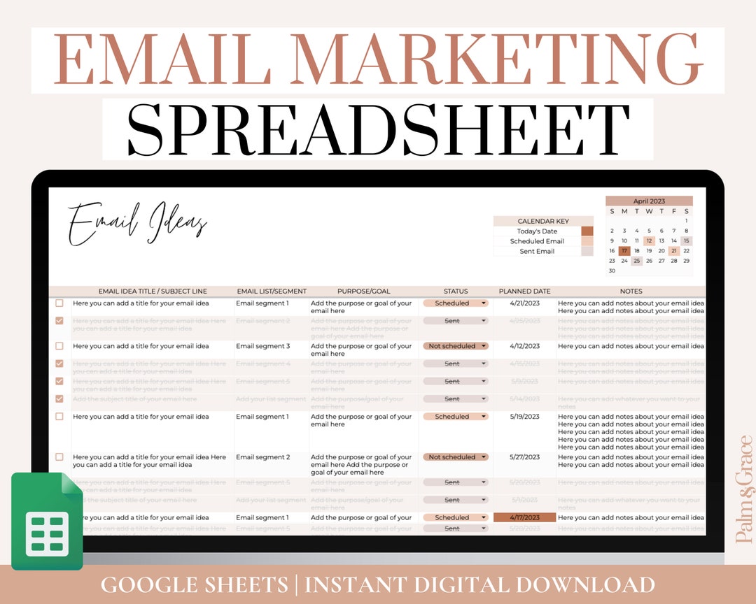 Email Marketing Tracker, Email Content Planner Spreadsheet, Google ...