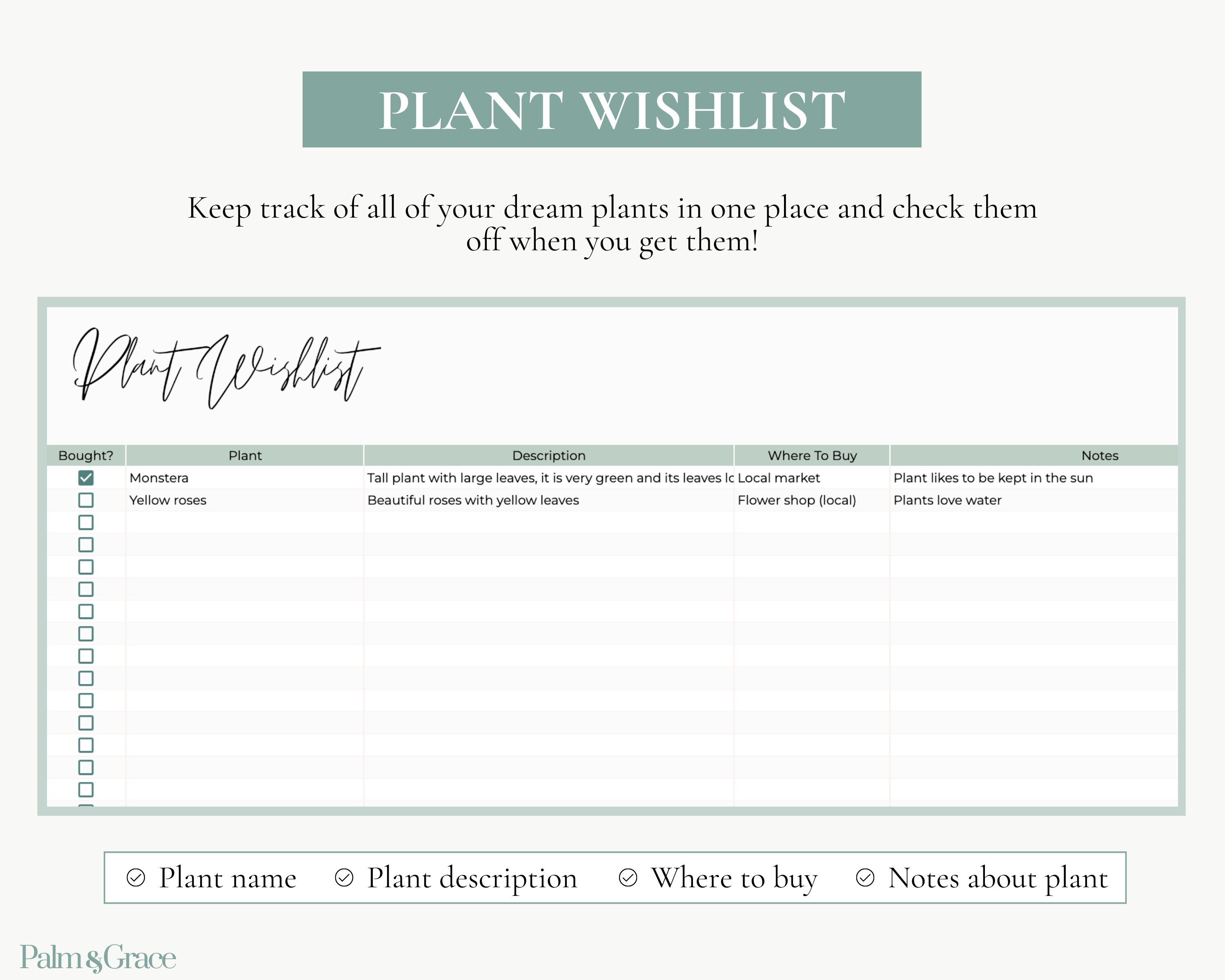 Plant Tracker Template for Google Sheets, Plant Tracker Spreadsheet ...
