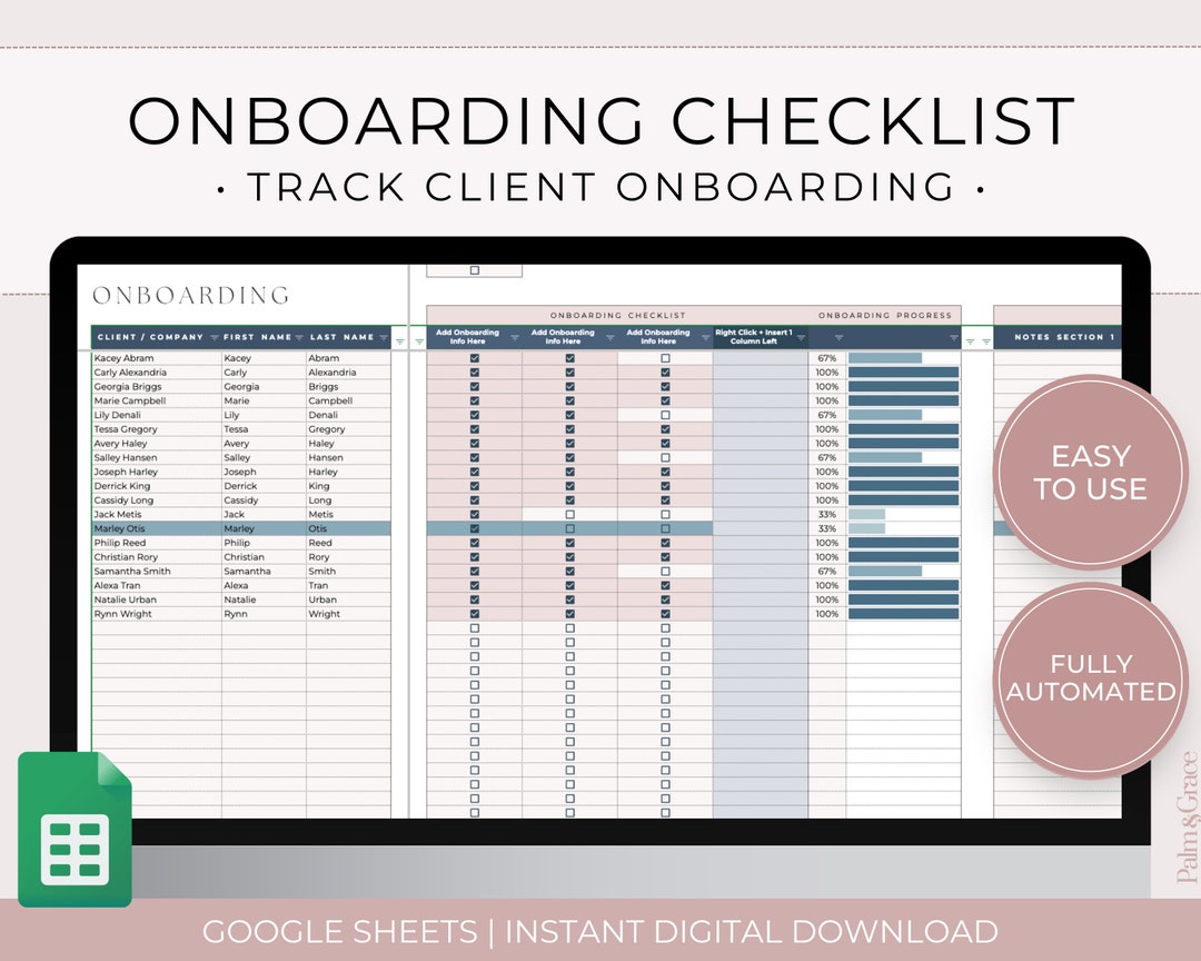 Onboarding Checklist Template for Google Sheets, Client Management Spreadsheet, Client ...