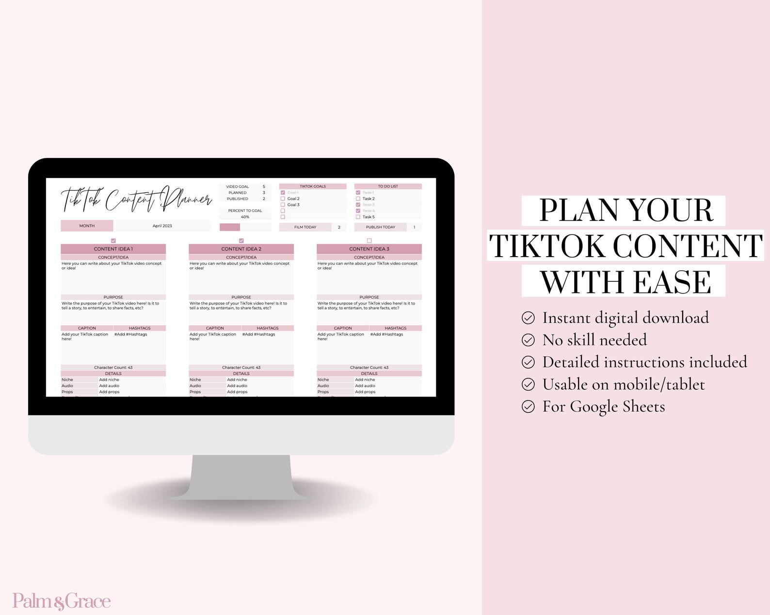 Tiktok Content Planner Template, Google Sheets Social Media Content ...