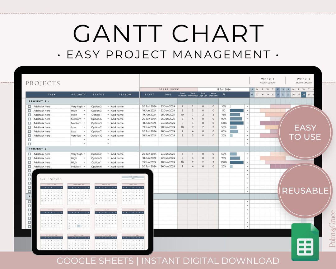 Gantt Chart Google Sheets Template, Google Sheets Project Management ...