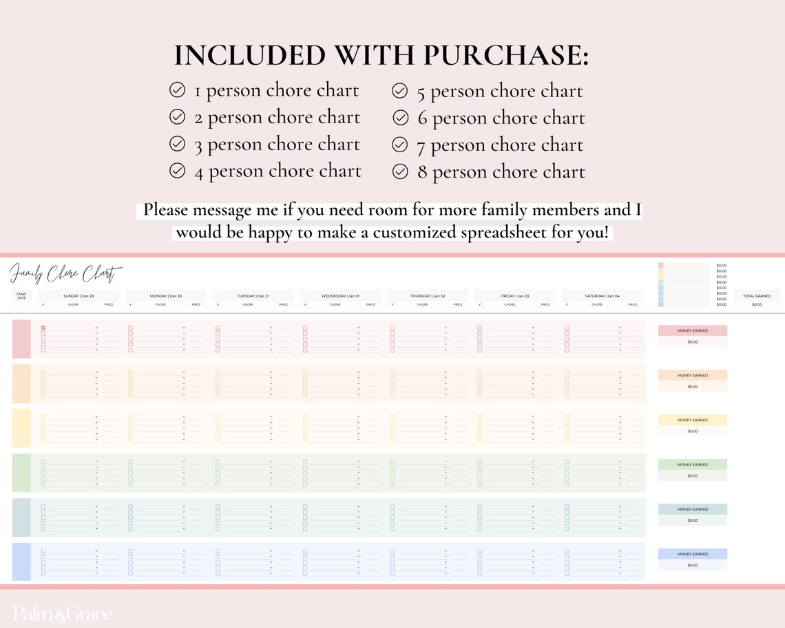Google Sheets Family Chore Chart Template, Allowance Tracker, Digital ...