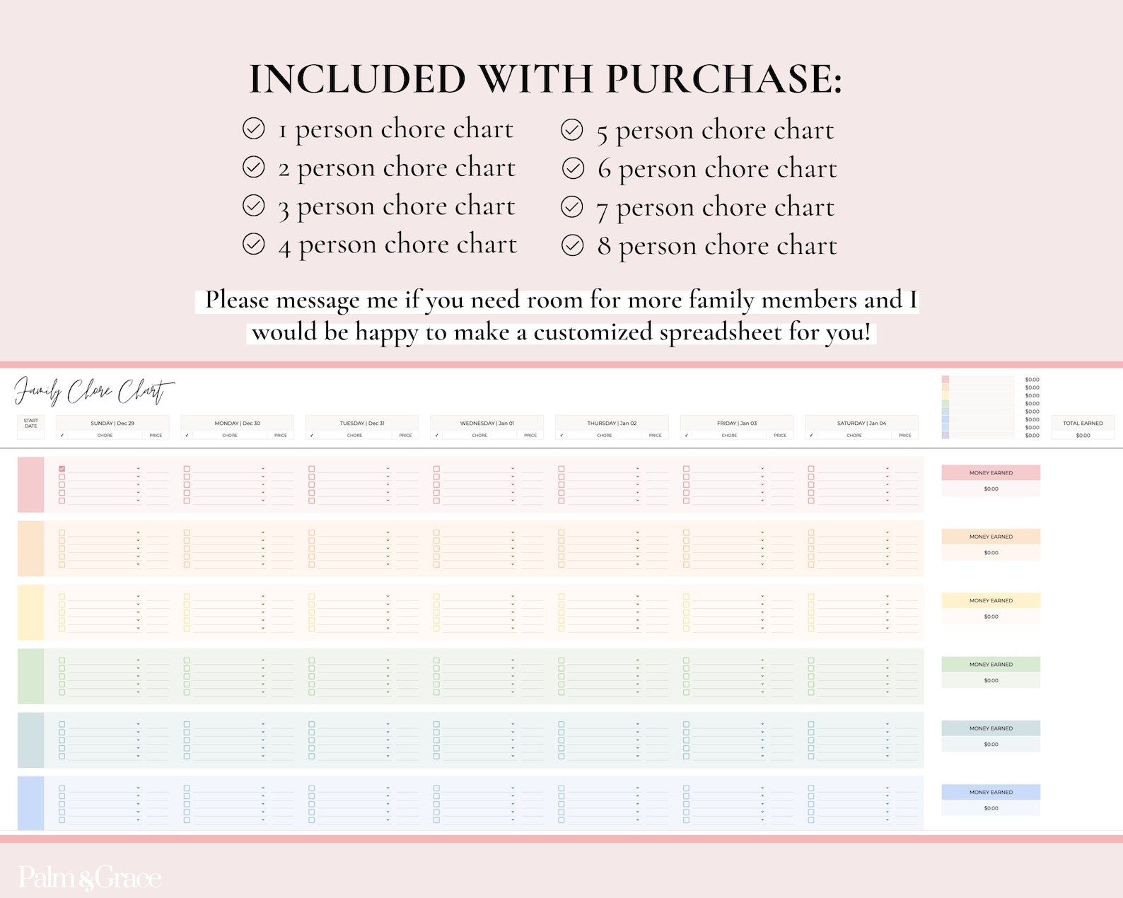 Google Sheets Family Chore Chart Template, Allowance Tracker, Digital ...