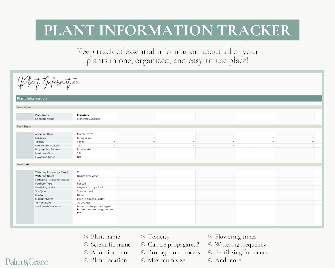 Plant Tracker Template for Google Sheets Plant Tracker - Etsy